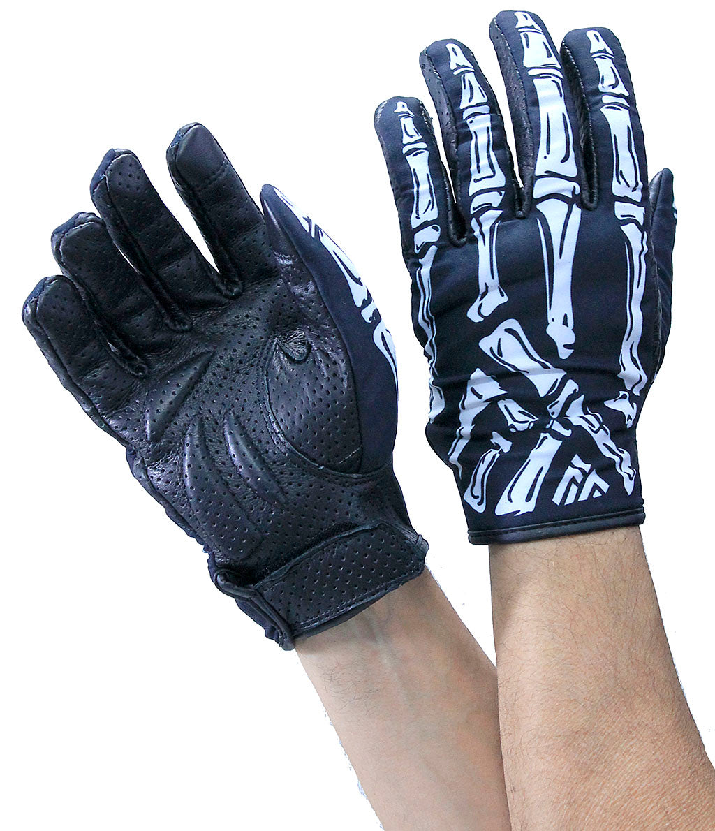 Skeleton Hand Gloves w/Perforated Leather Gel Padded Grip #G8241SKULL ...