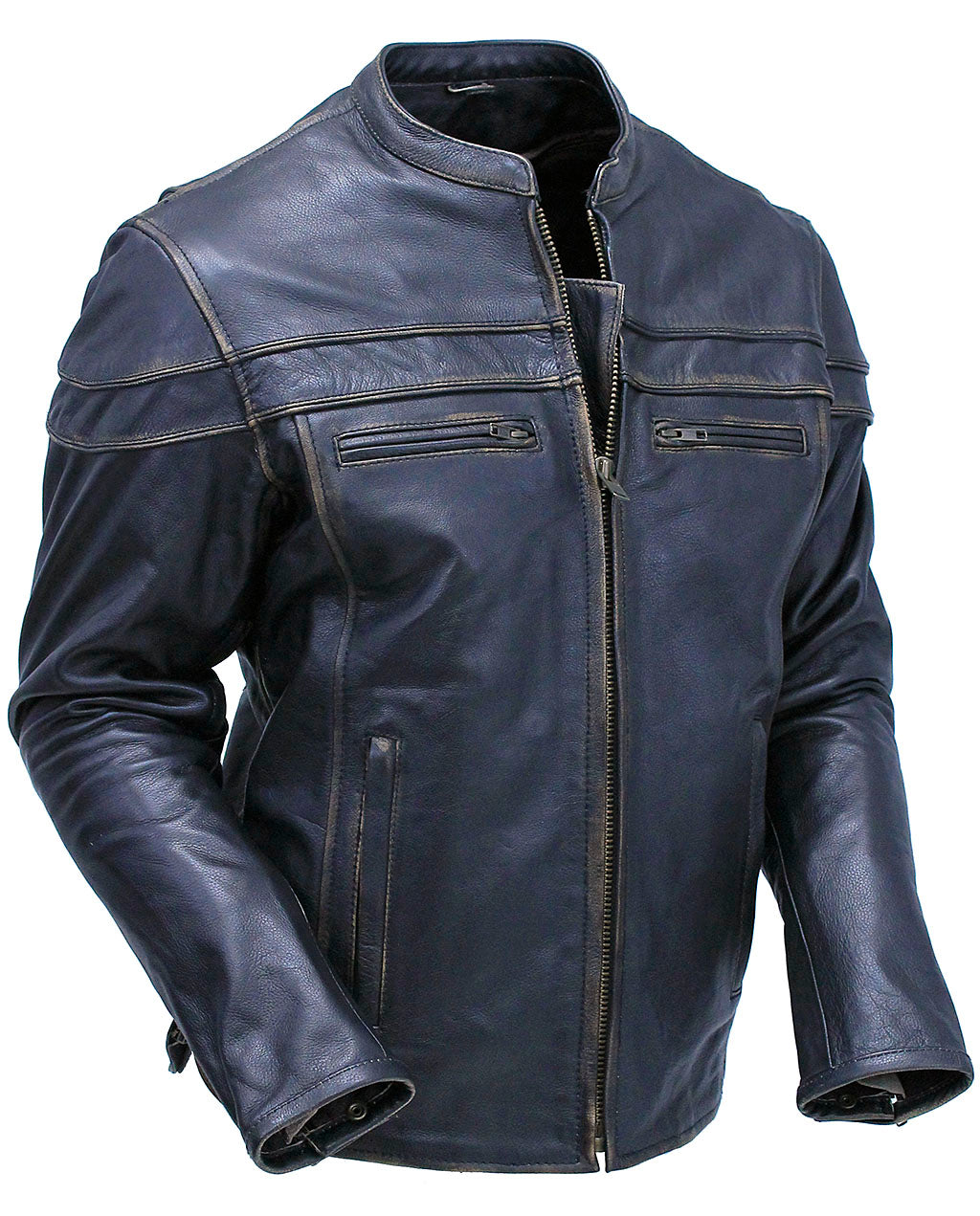 Vintage Leather Vented Motorcycle Jacket w/Concealed Pockets #MA6037VZ ...