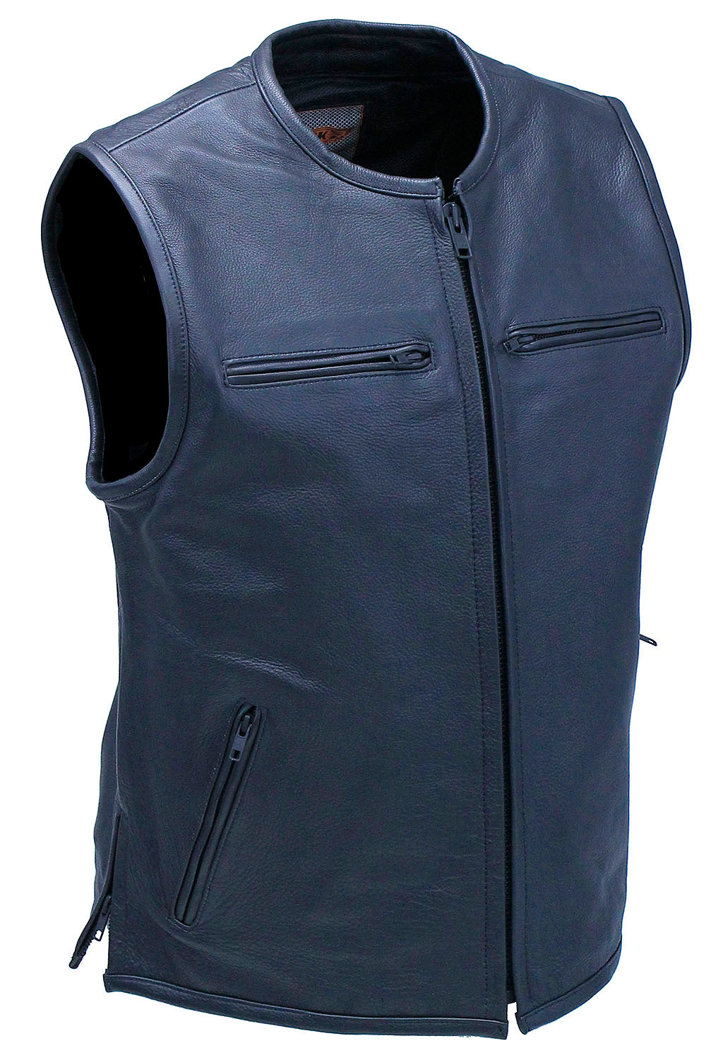 Men's Collarless Leather Zipper Club Vest with 4 Zip Pockets #VM6721GZ ...