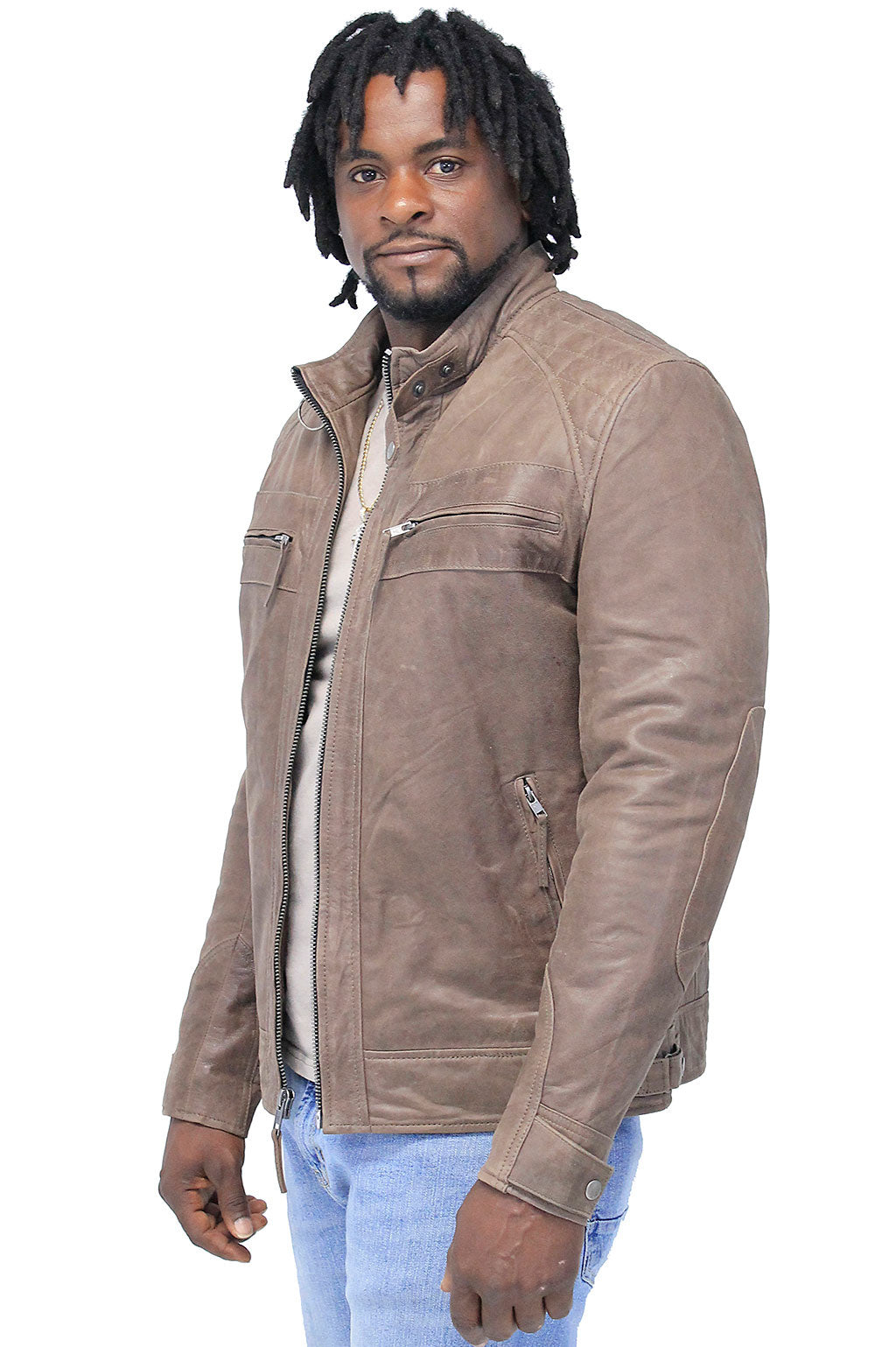 Men s Brown Lambskin Leather Jacket with Quilting MA5501QN Jamin Leather